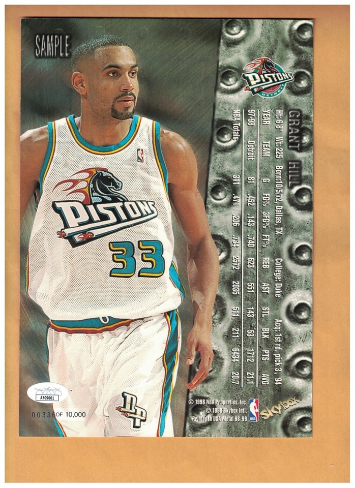 Grant Hill AUTOGRAPHED Detroit Pistons 7x10 1998-99 METAL SAMPLE CARD ...