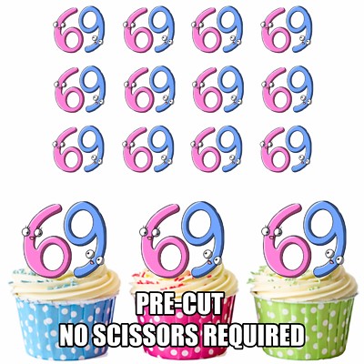 Funny Rude 69 Themed Cake Toppers Precut Edible Wafer Party Decorations ...