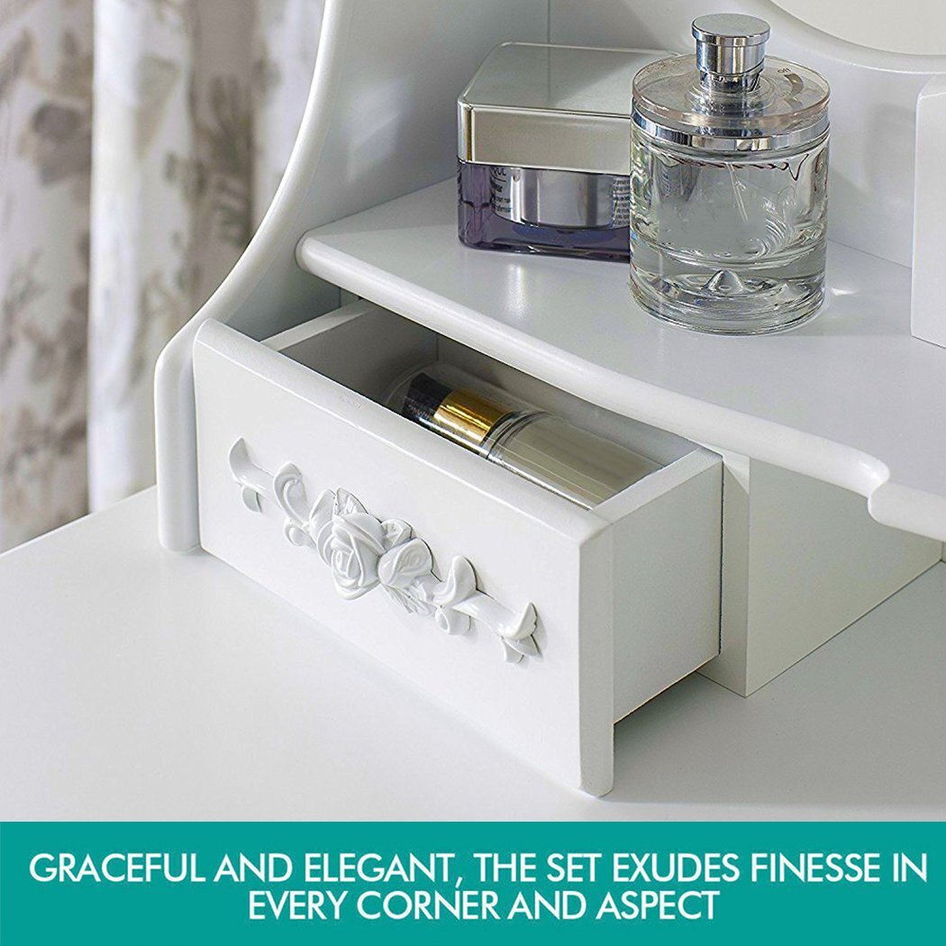 Dressing Table Mirror Stool Set Girls Vanity Makeup Desk Drawer ...