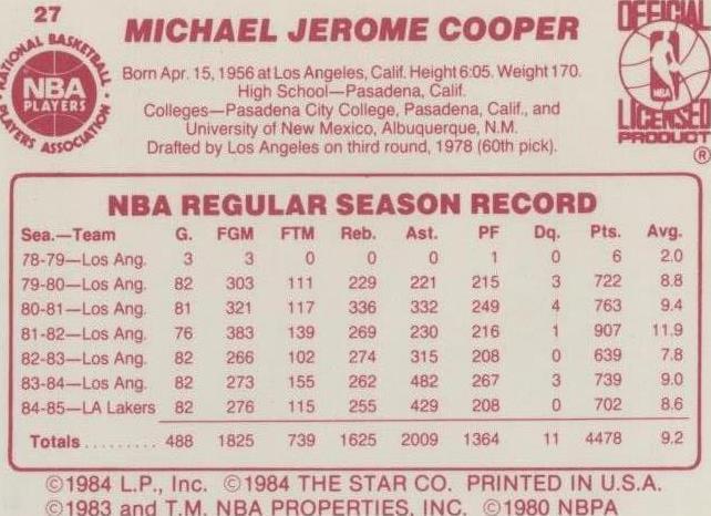 1985-86 Star - Michael Cooper #27 for sale | eBay
