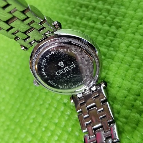 Croton Ladies Link Silver Tone Crystal Watch Mother Of Pearl Face Date ...