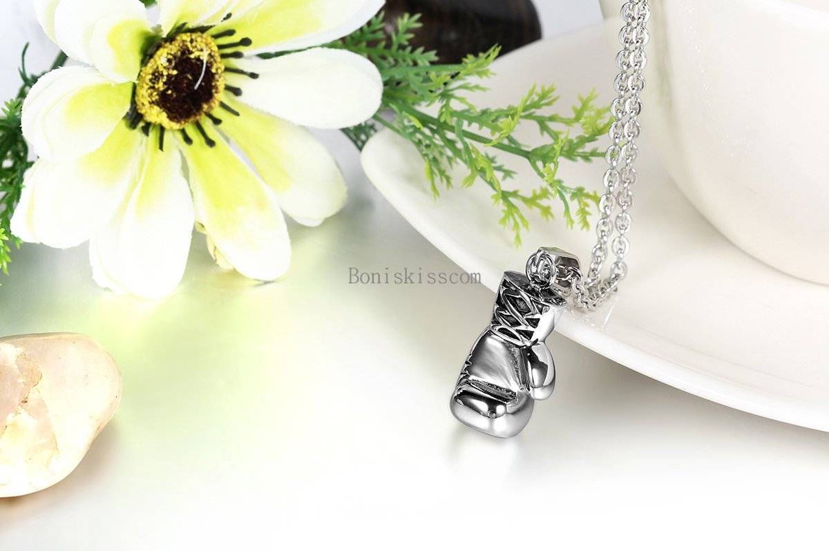 Silver Stainless Steel Boxing Glove Pendant Necklace for Men Men's ...
