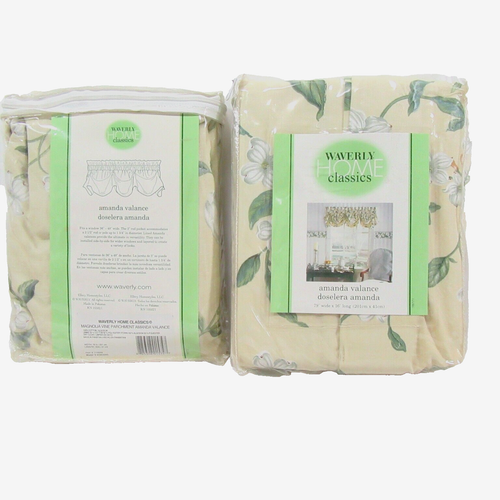 Waverly Magnolia Vine Parchment 2-PC 79 x 16 Scalloped Amanda Valances ...