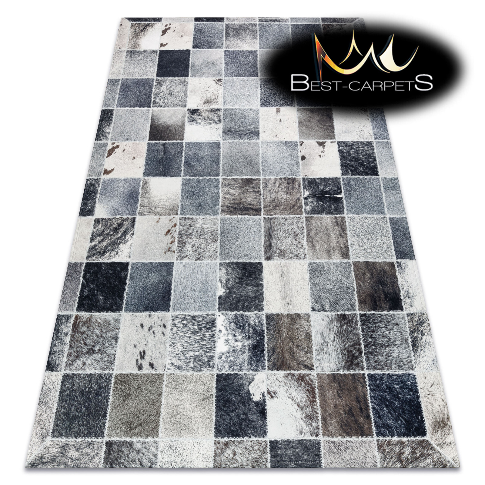 Modern practical printed RUG PATCHWORK Cow Hide Patchwork squares grey ...