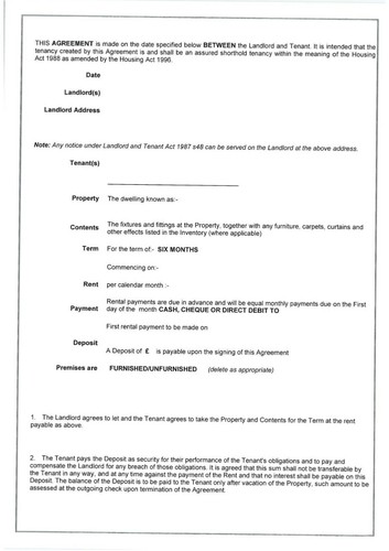 Tenancy agreement with Section 21 AST England and Wales. 2025-2026 ...