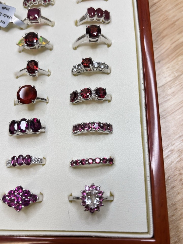 (50) .925 Sterling Silver Ring Lot! 171.8g Gemstones Garnet Ruby ...