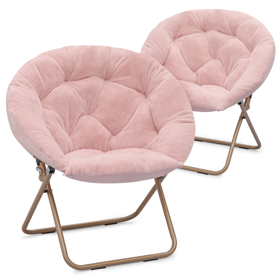 2 Pcs Folding Comfy Saucer Chair Home Relaxation Faux Fur Cozy Moon ...