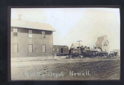 REAL PHOTO NEWELL SOUTH DAKOTA SD RAILROAD DEPOT TRAIN STATION POSTCARD ...