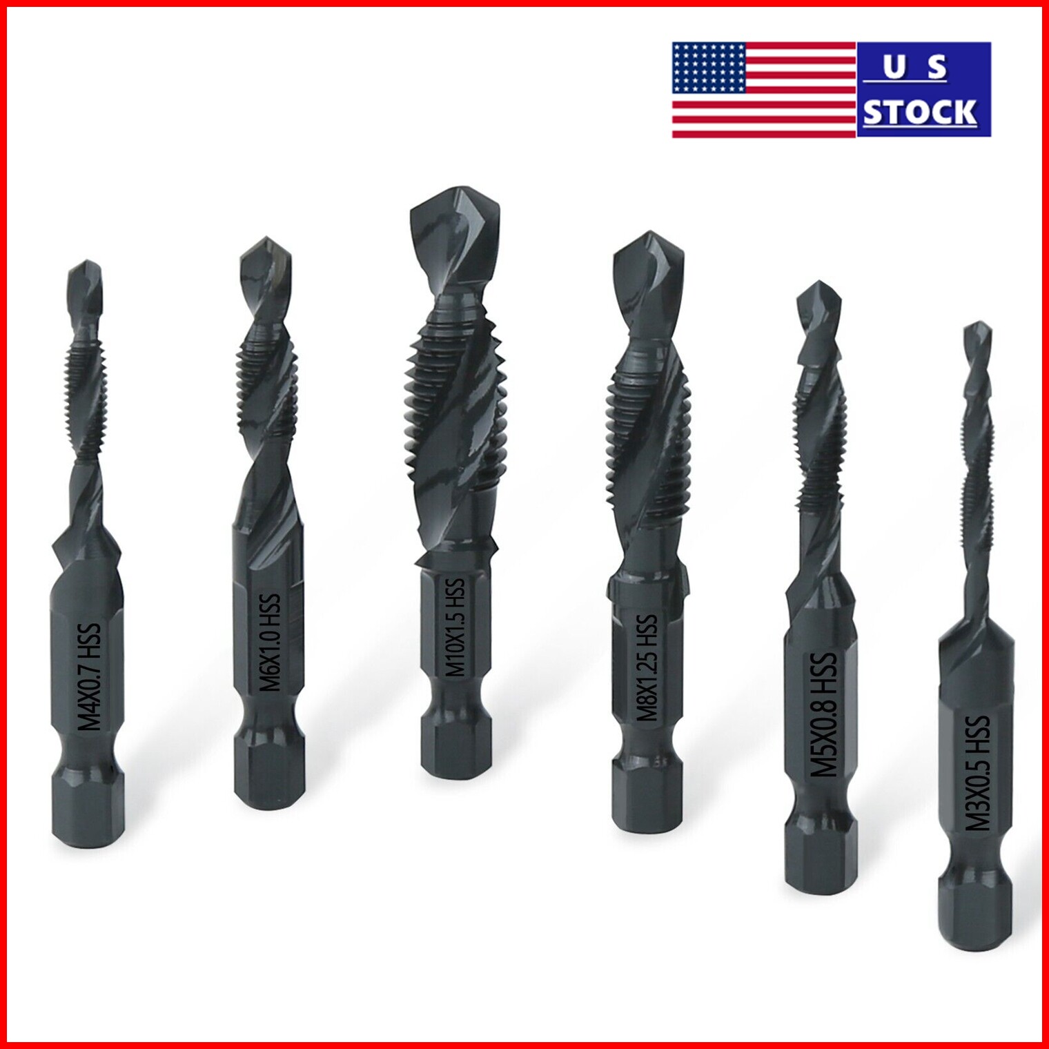 6Pcs 1/4in Hex Shank HSS Screw Thread Countersink Tap Drill Bit ...