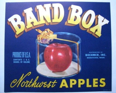 Original BAND BOX apple crate label Wenatchee WA Boehmer, Inc gift | eBay