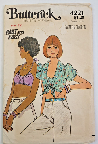 VTG 70s Butterick Sew Pattern 4221 Misses Bra Top Halter & Crop Shirt ...