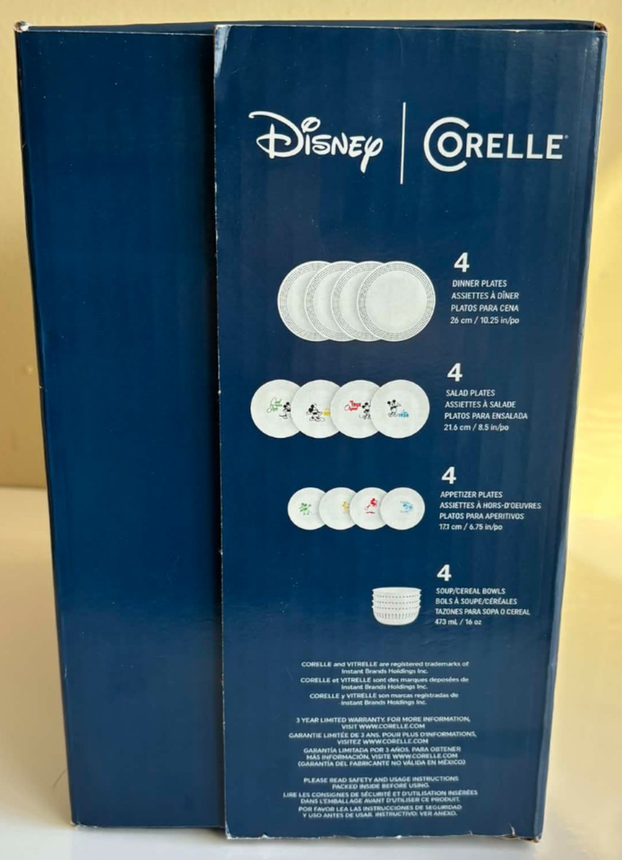 Disney Corelle Vitrelle Extra Strength Glass Mickey Friends Dinnerware ...
