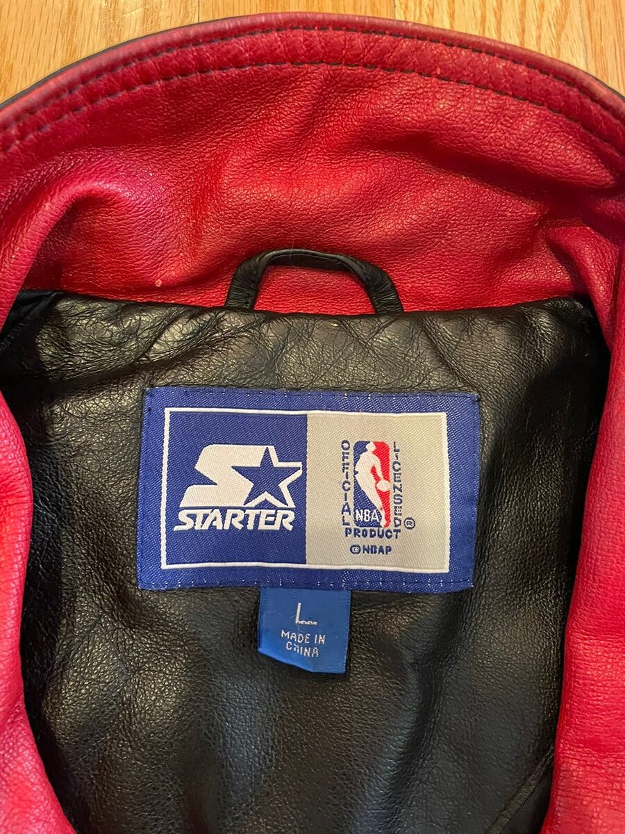 VTG CHICAGO BULLS LEATHER JACKET SIZE L STARTER JORDAN VTG CHICAGO BULLS LEATHER JACKET SIZE L STARTER JORDAN