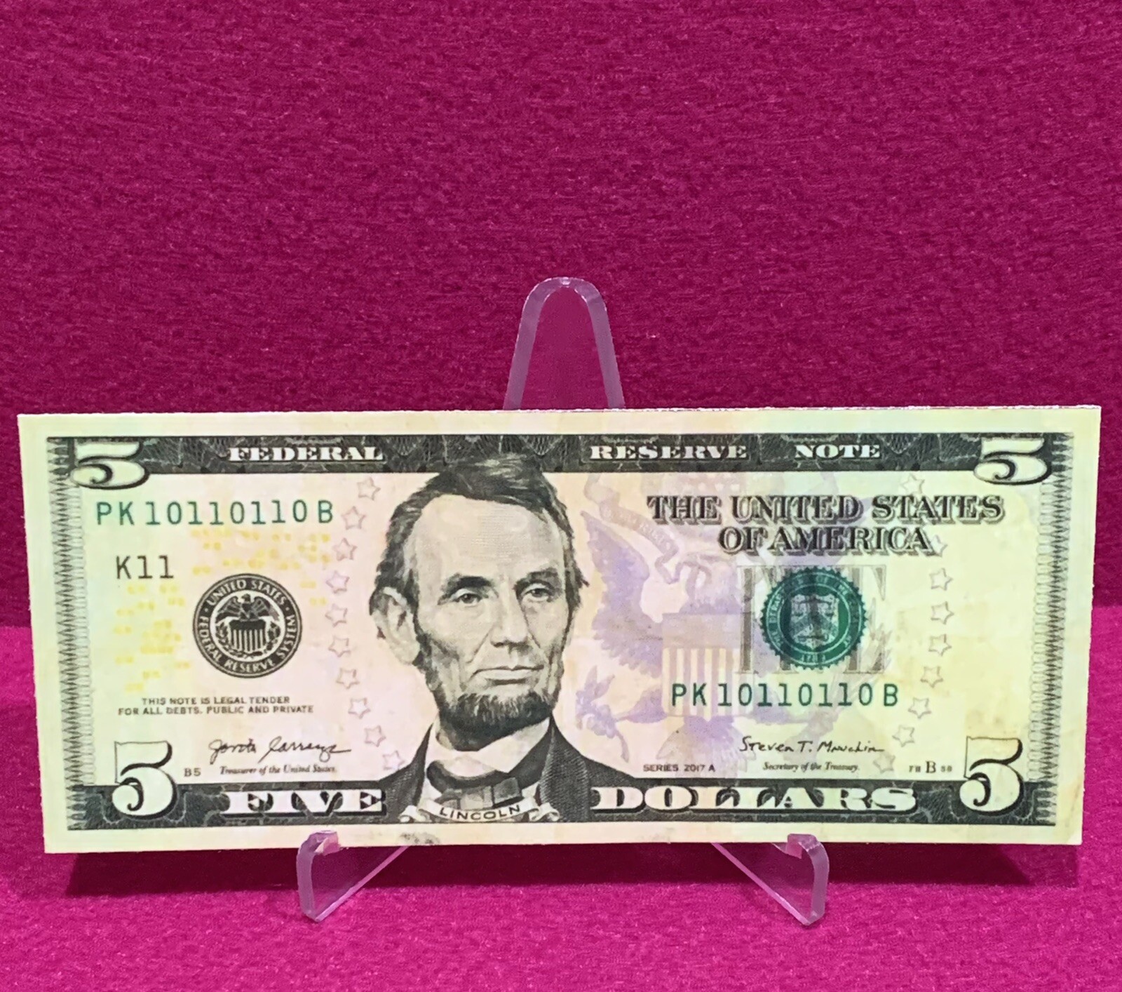 2017 $5 FIVE DOLLAR BILL (STICKER!) TRUE BINARY NOTE (READ DESCRIPTION ...