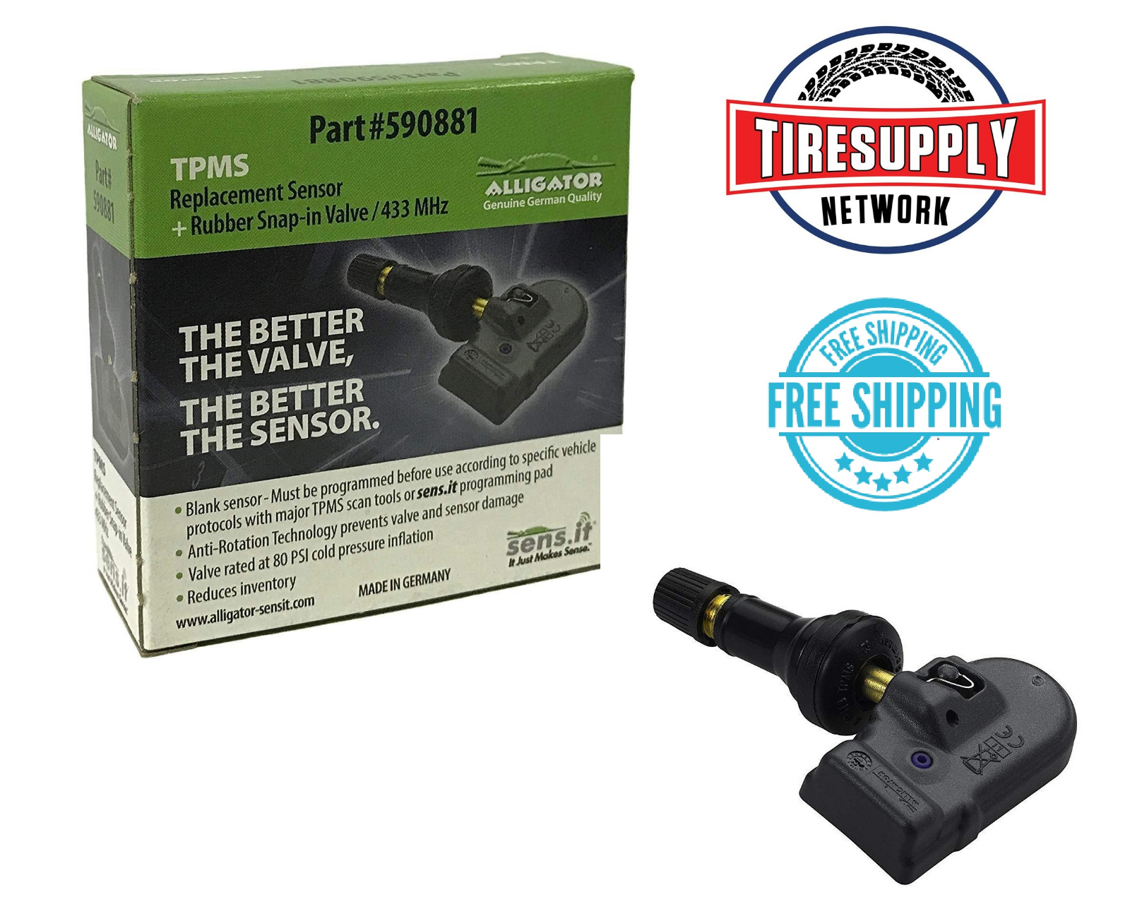 (590881) TPMS (433MHz) Alligator Sens.it (Snap In) Valve Tire Pressure ...