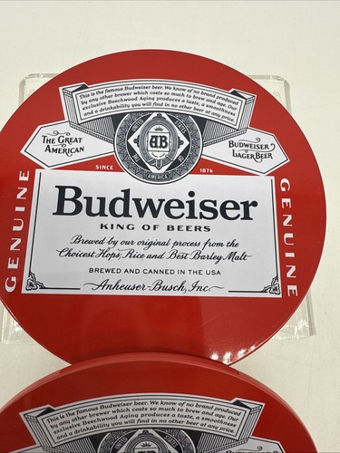 2 Budweiser Beer Drink Coasters Classic Sign Logo Red Round Metal W ...