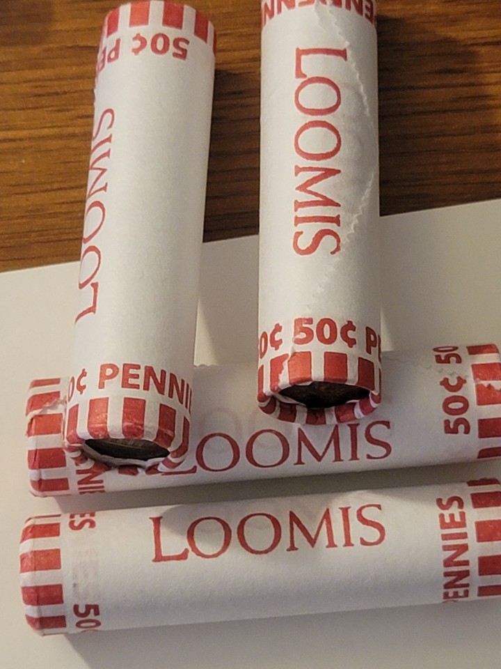 Lincoln Cents- 4-Total- LOOMIS Rolls - Fed Wrapped Bank Rolls. | eBay