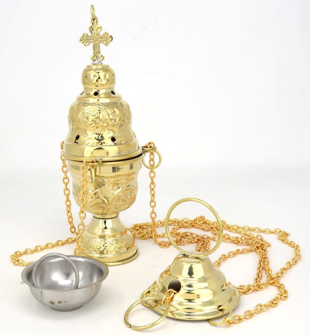 Polished Brass Hanging Embossed Censer Thurible With Insert for Church ...