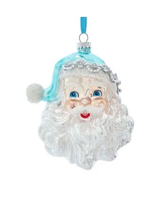 Kurt Adler Glass Blue Santa Head Shabby Cottage Chic Christmas Ornament ...