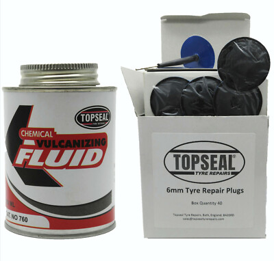 6mm Tyre Puncture Repair Combi Plug Patches Pack Of 40 & 250ml Tin Of ...