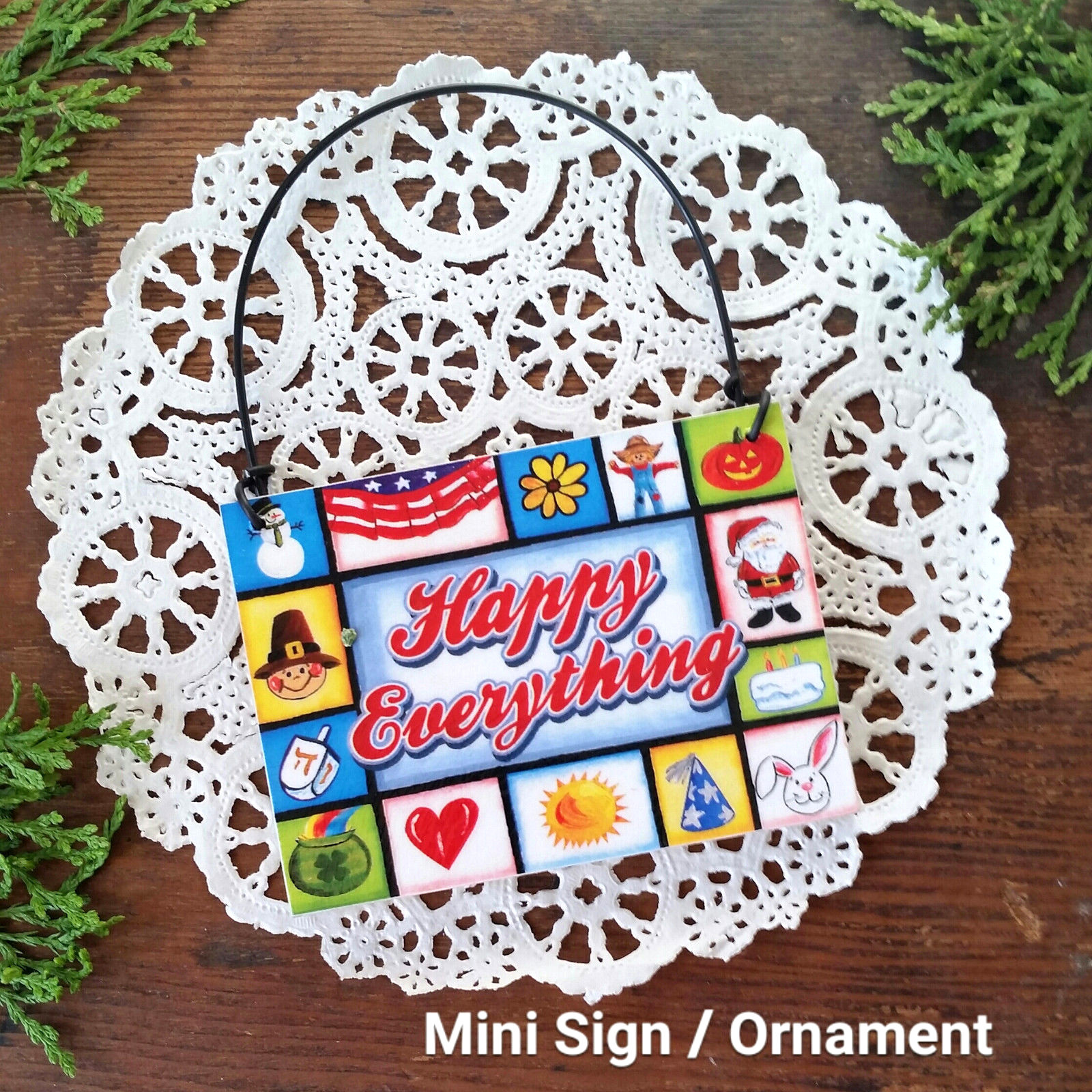 Happy Everything Wood Ornament Mini Sign Decorative Greetings USA New ...