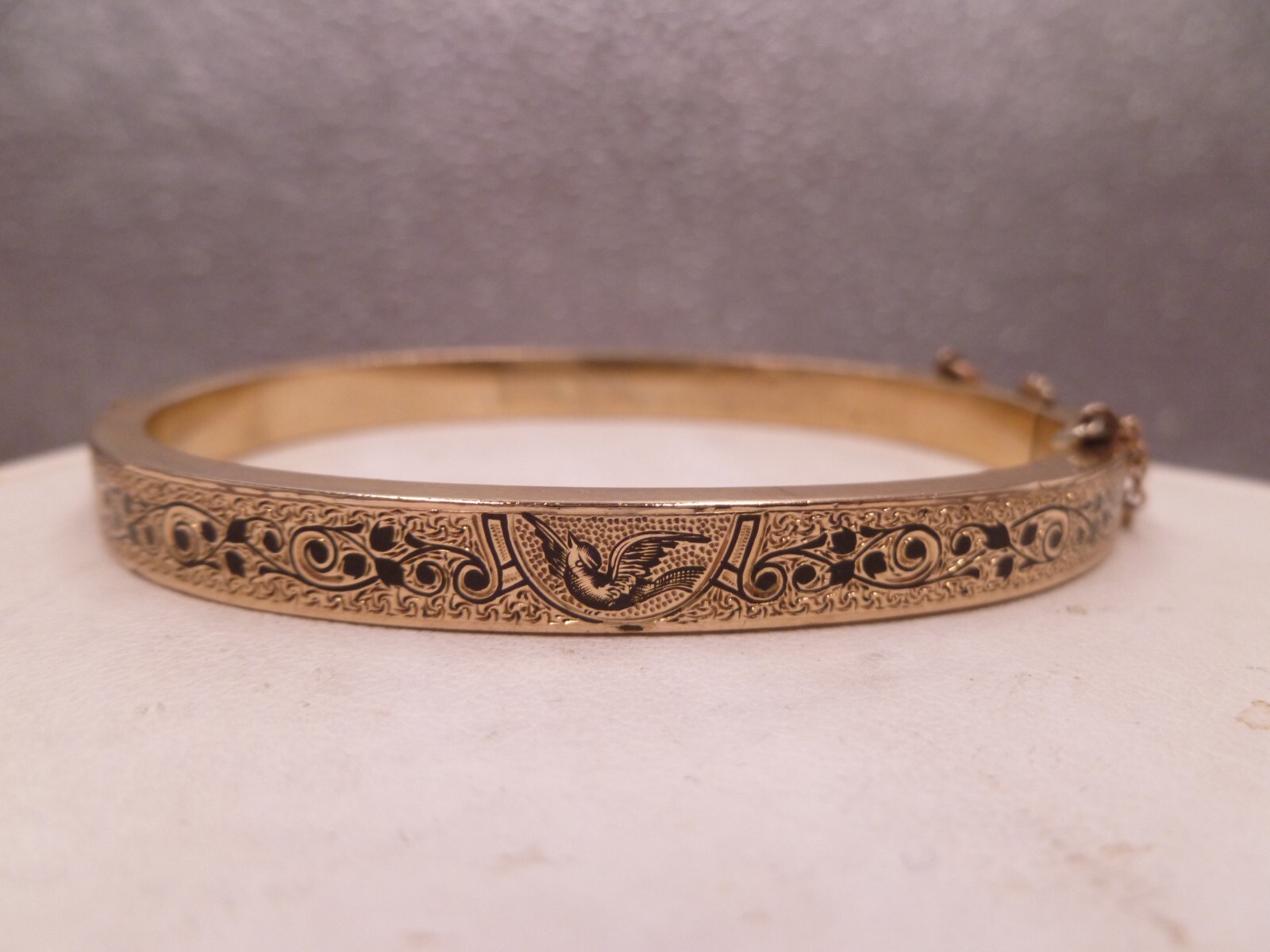 Victorian Dove Bird 12k Gold Black Enamel Scroll Bang… - Gem