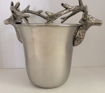 Pottery Barn Silver Stag Stainless Steel Ice Bucket ~ Antique Finish ...