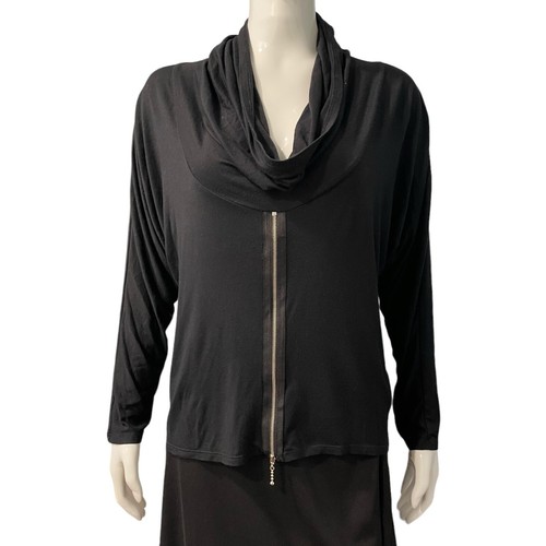 Comfy USA Black Cowl Neck Bottom Zip Front Long Sleeve Cropped Boxy Top ...