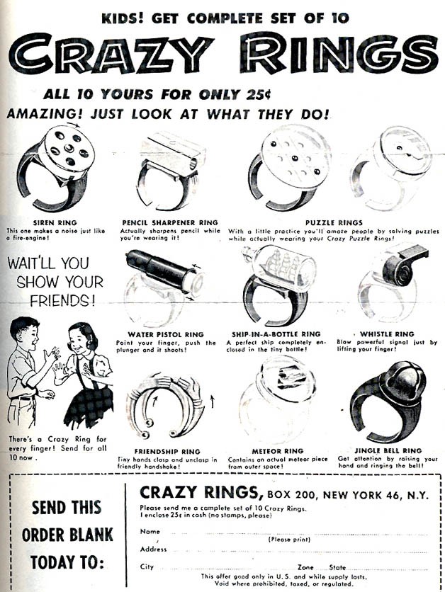 SET OF (10) QUAKER CEREAL PREMIUM TOY CRAZY RINGS WITH MAILER | eBay