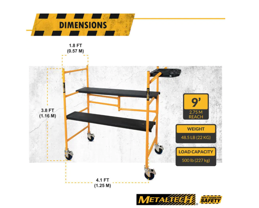 MetalTech Jobsite Series Baker Mini Scaffold Platform with Wheels Tool ...