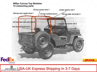 CJ Jeep Willys CJ2A CJ3A Complete Set of Straight Bows Frame for Soft ...