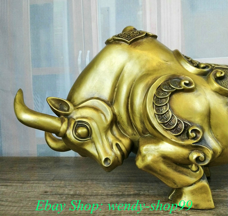 25" Chinese Copper Feng Shui 12 Zodiac Year Bull Oxen Lucky Statue ...