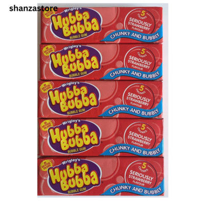 5 x Hubba Bubba Bubble Gum Seriously Strawberry Flavour 5 Packs of 5 ...