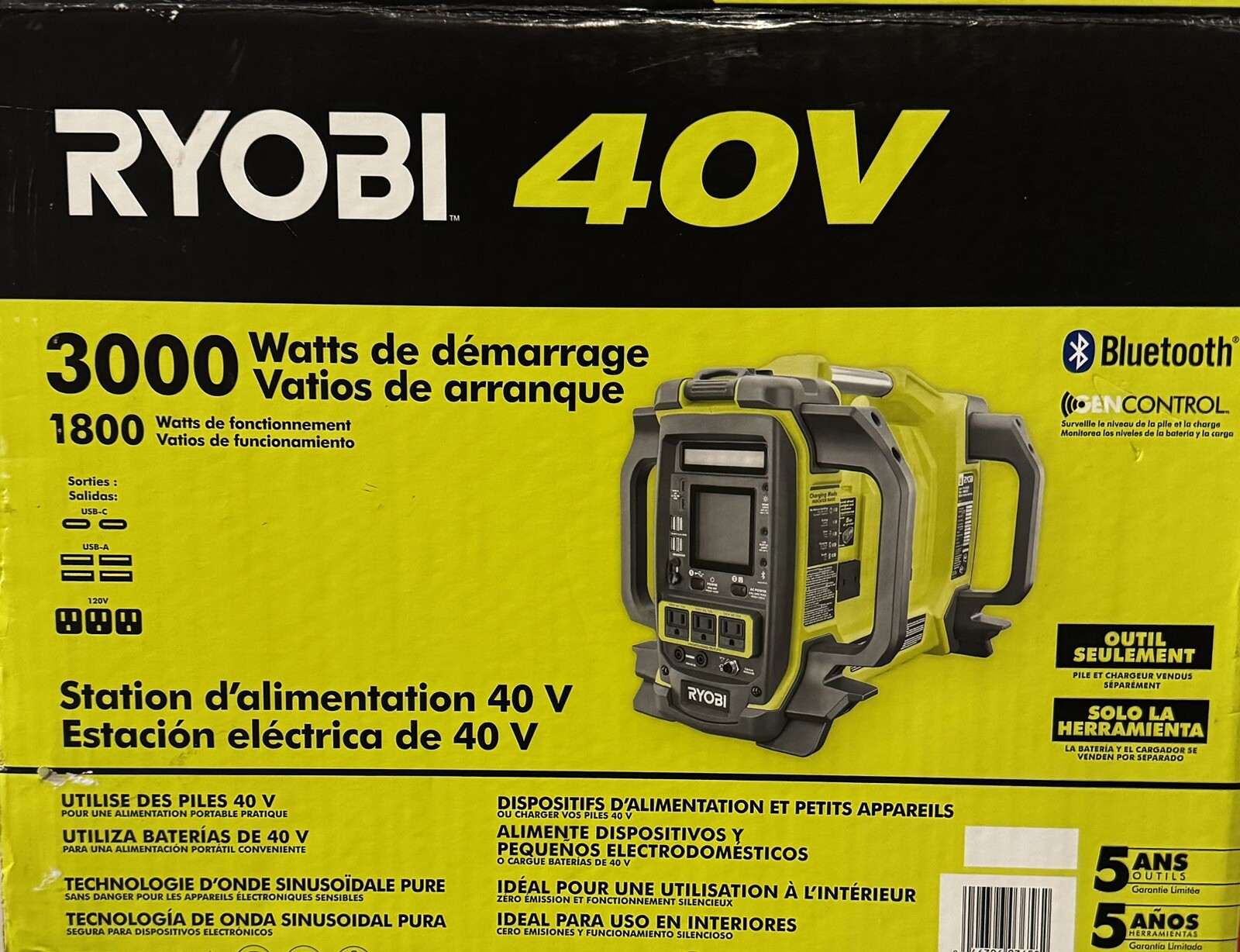Ryobi RYi1802BT 40V 1800W Portable Power Station, Bluetooth Controlled ...