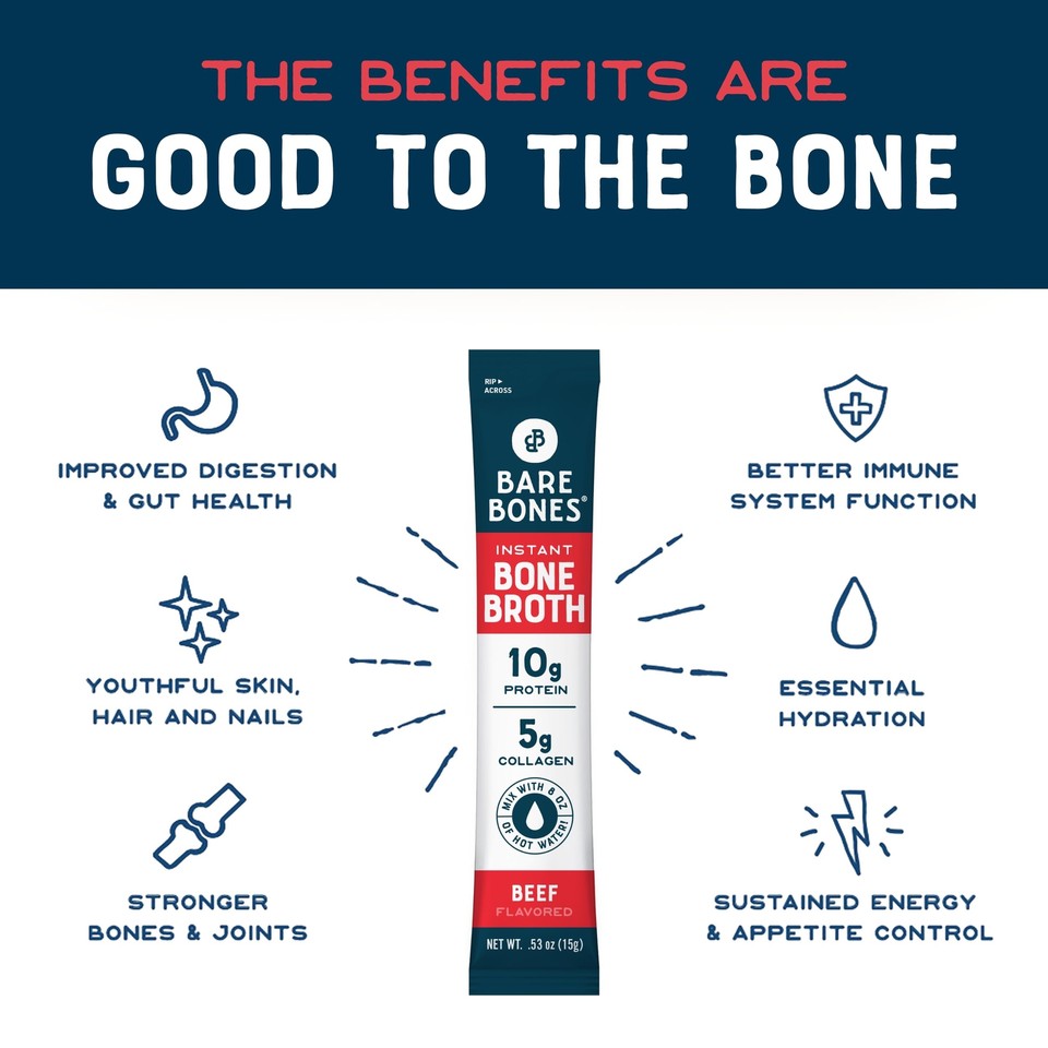 Bare Bones Beef Bone Broth Instant Powdered Mix | Rich Savory Packets ...