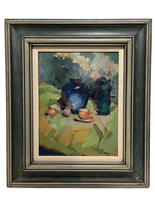 HAL REED MODERNIST VINTAGE STILL LIFE IMPRESSIONIST MID CENTURY OIL ...
