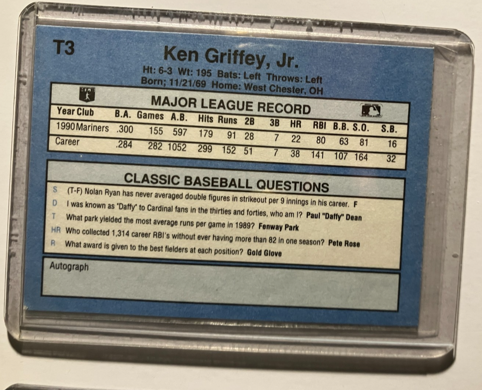 Lot Of 6 Different Ken Griffey Jr Cards '91 96 G1 '93 T3 5 92 o-pee ...