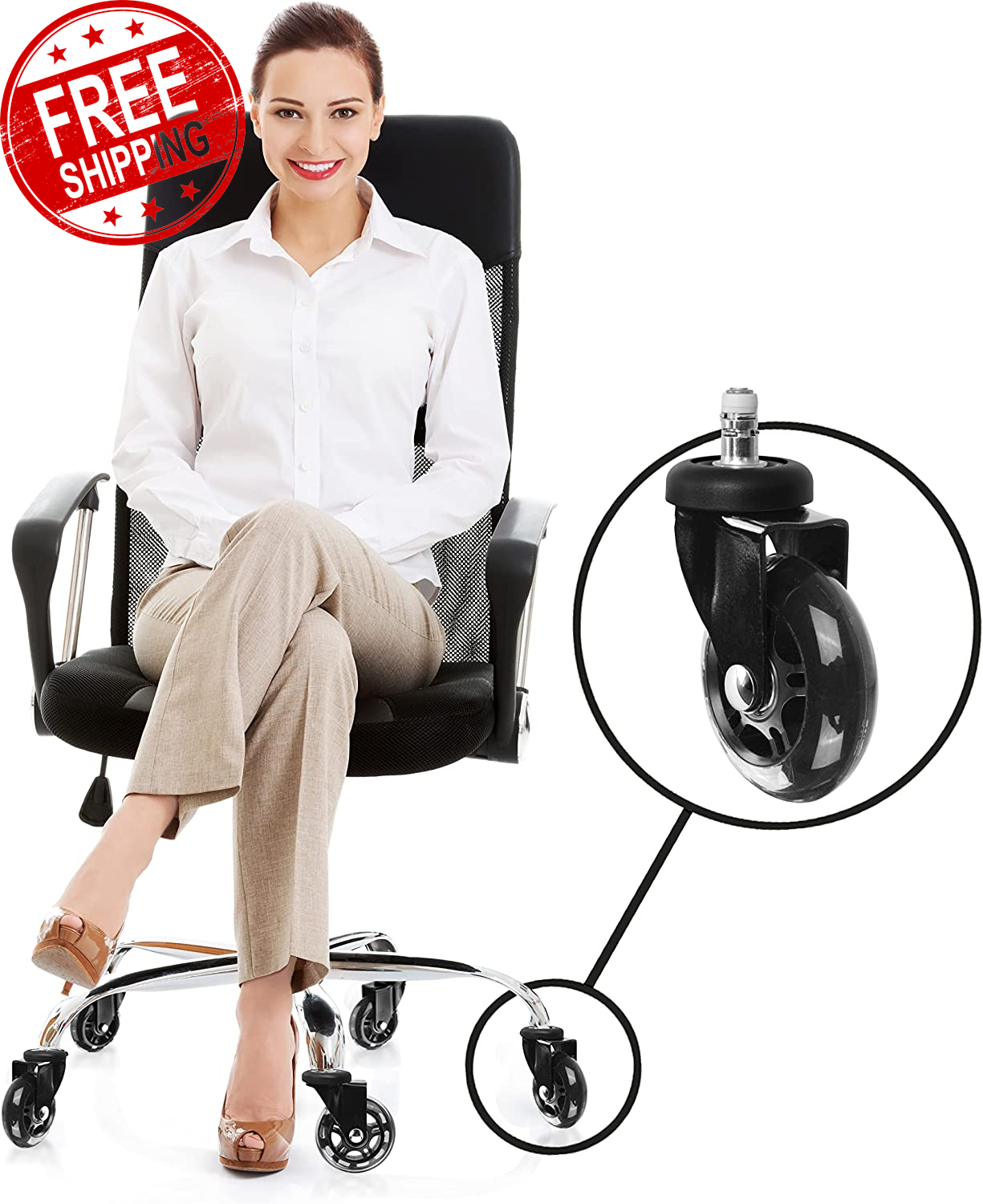 CB690 Floor Protecting Rubber Office Chair Caster Wheels (Set of 5 ...