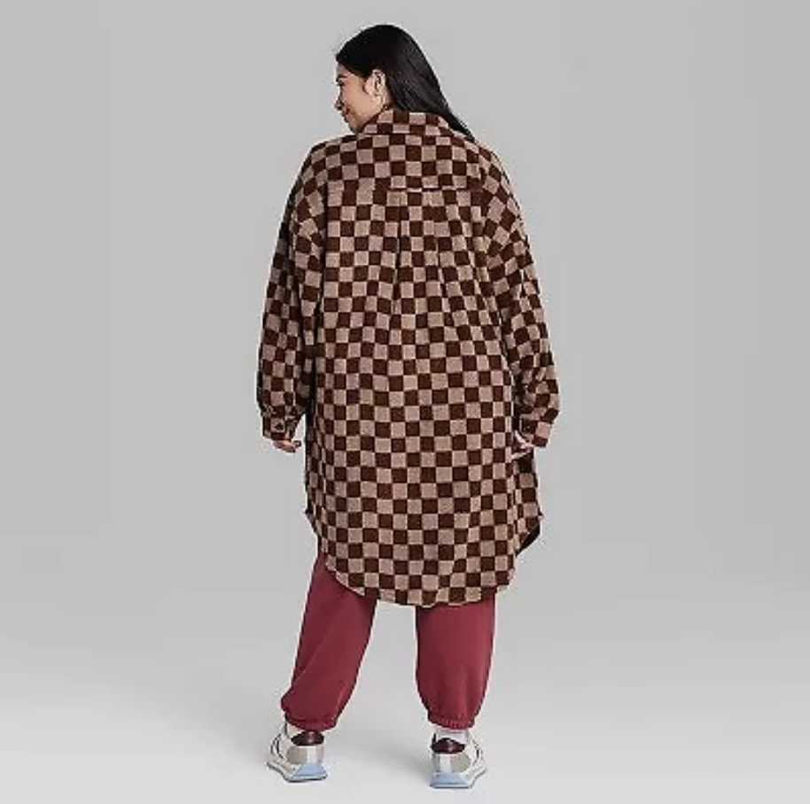 Ascot + Hart Checkered Fleece Graphic Shacket - Brown Check NWT | eBay