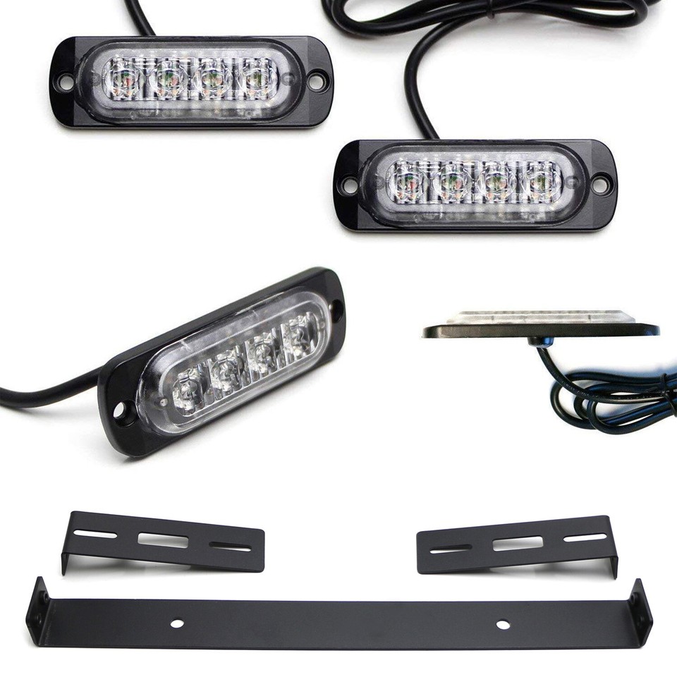 Amber/White LED License Plate Mount Strobe Warning Light Kit For Truck ...