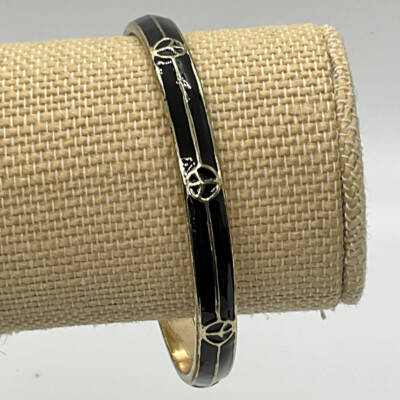 Vintage Narrow Gold Tone Black Enamel Peace Sign Bangle Bracelet | eBay