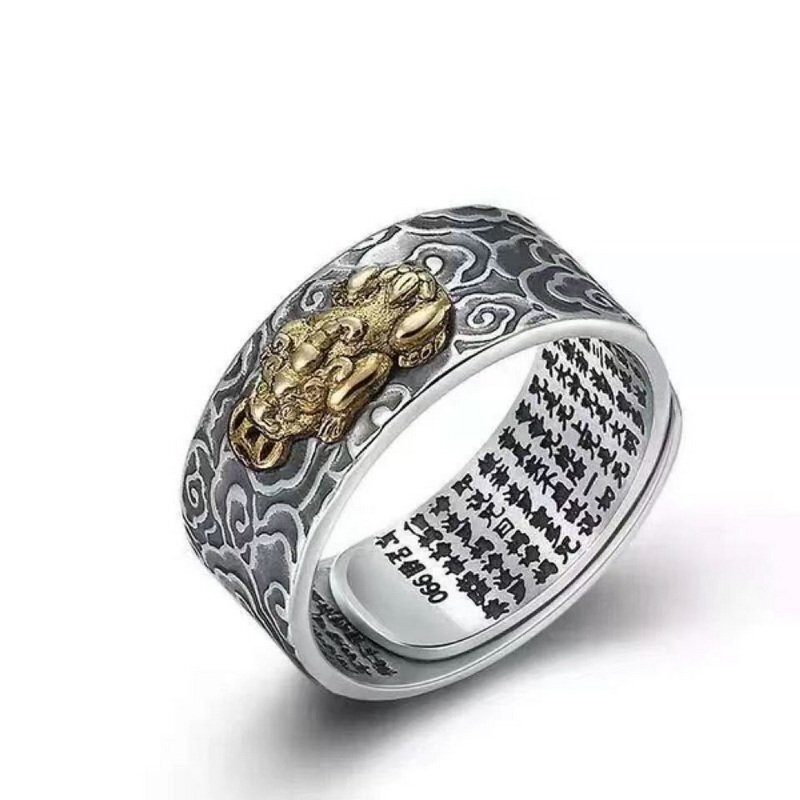 Pixiu Feng Shui Silver Plated Wealth Lucky Open Ring Buddhist Jewelry ...