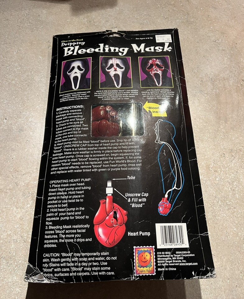 NEW Vintage 2000 Scream Ghost Face Bleeding Halloween Mask Blood Heart ...