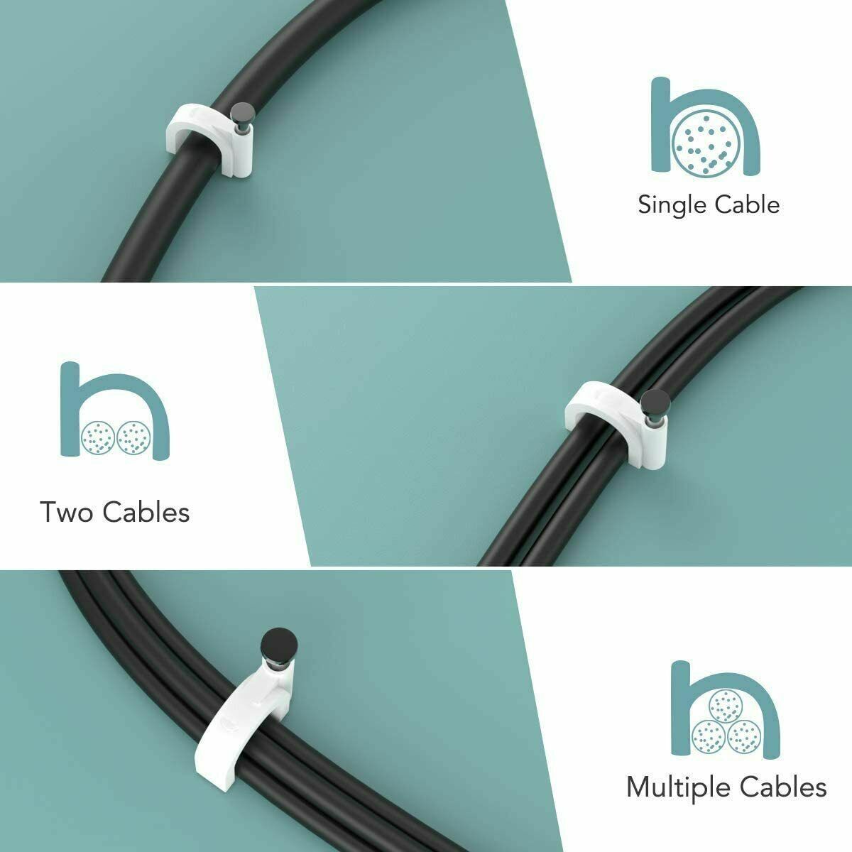 100 Pack White CABLE CLIPS 3 Assorted Sizes Wall Tacks Wire Cord ...