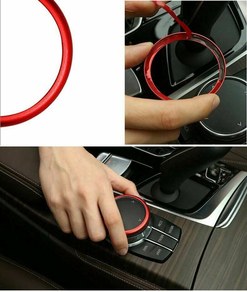 3D Red Metal JDM Center Console iDrive Multi-media Controller Knob Ring ...