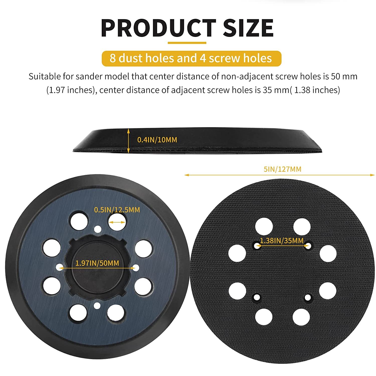 4Pcs 5in Hook Loop Orbital Sander Pad Replacement for Dewalt DWE64233 ...