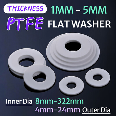 1MM-5MM THICK WHITE PTFE SPACERS HIGH TEMP FLAT RING PLASTIC WASHER ...
