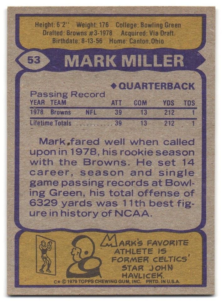 Mark Miller 1979 Topps NFL Card# 53 | eBay