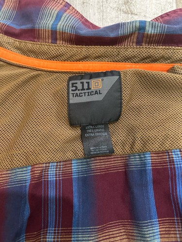 Mens X Large 5.11 Tactical Flannel Shirt Purple plaid snap button ...