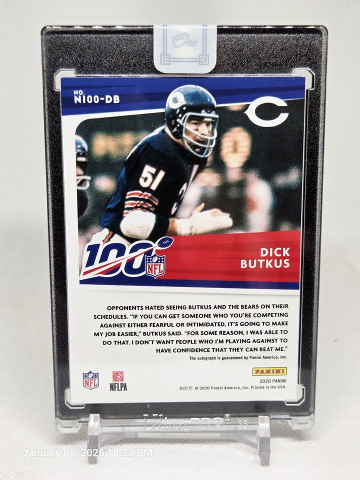 2020 Panini One - 2020 NFL 100 Signatures N100-DB Dick Butkus Bears HOF ...
